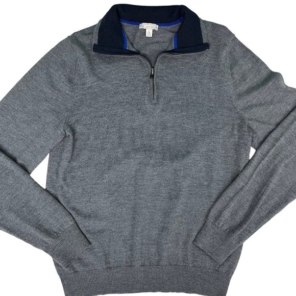 GAP | Sweaters | Gap Mens Large Merino Wool Half Zip Gray Navy Blue ...